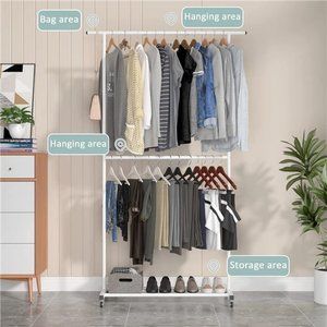 Storage & Organization | Double Rod Clothing Garment Rack Rolling ...